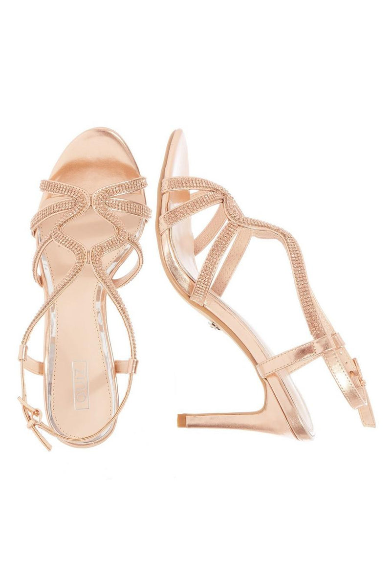 Sandale cu toc si strasuri - SAMIRA - Rose Gold – BWEAR.RO