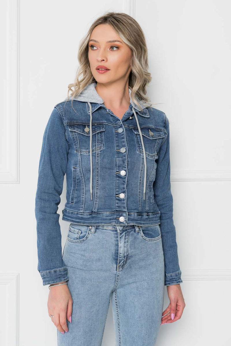 Geaca scurta de blugi cu gluga - FLORINDA - Jeans – BWEAR.RO