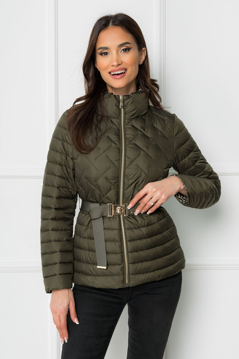 Geaca scurta cu centura - SASHA - Kaki – BWEAR.RO