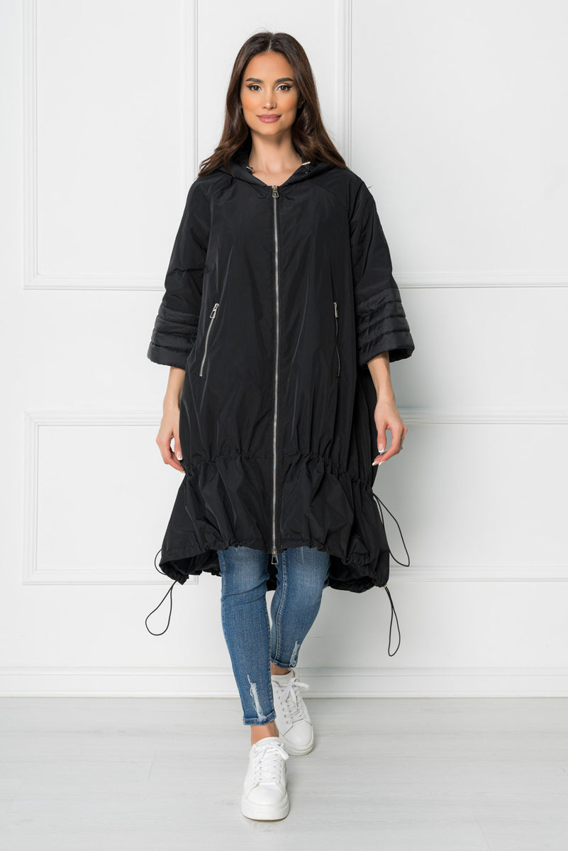 Geaca lunga OVERSIZE din fas - EFFIE - Neagra – BWEAR.RO