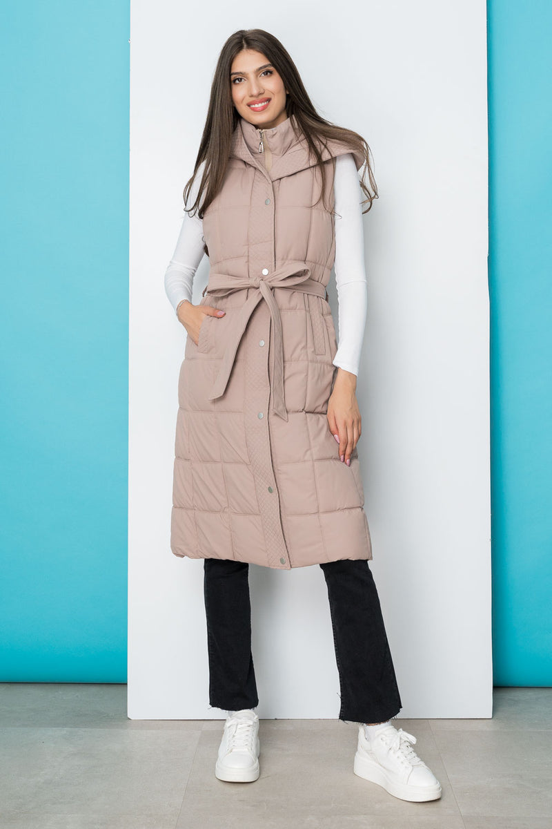 Vesta lunga cu cordon - LUCETTE - Nude – BWEAR.RO