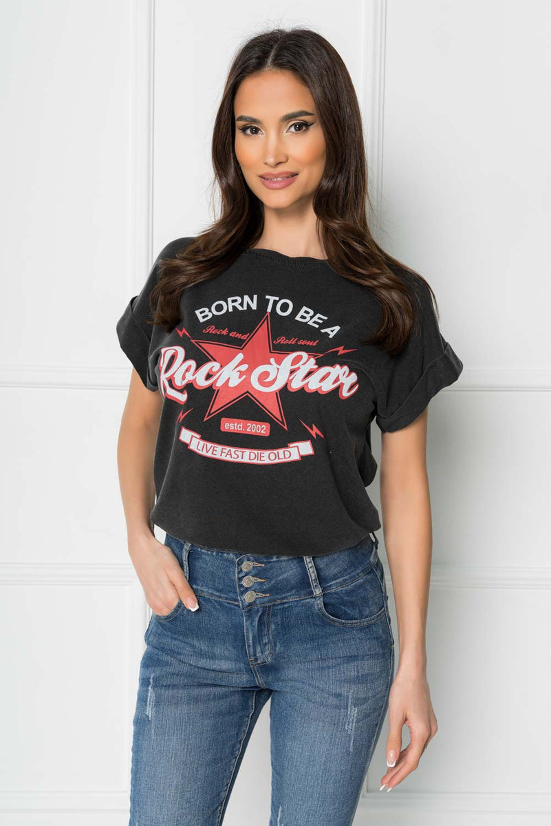 Tricou ROCK STAR - Gri Inchis – BWEAR.RO