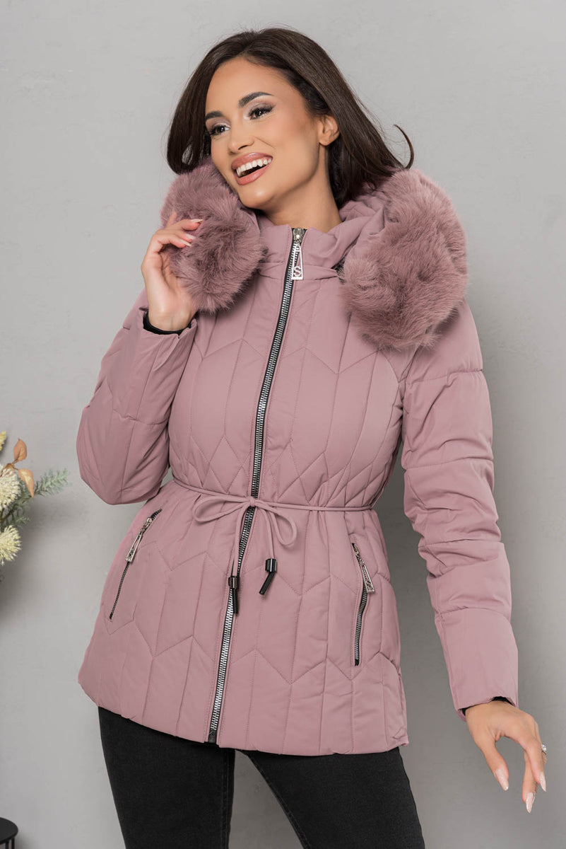 Geaca scurta cu siret in talie - MARTINA - Roz Prafuit – BWEAR.RO