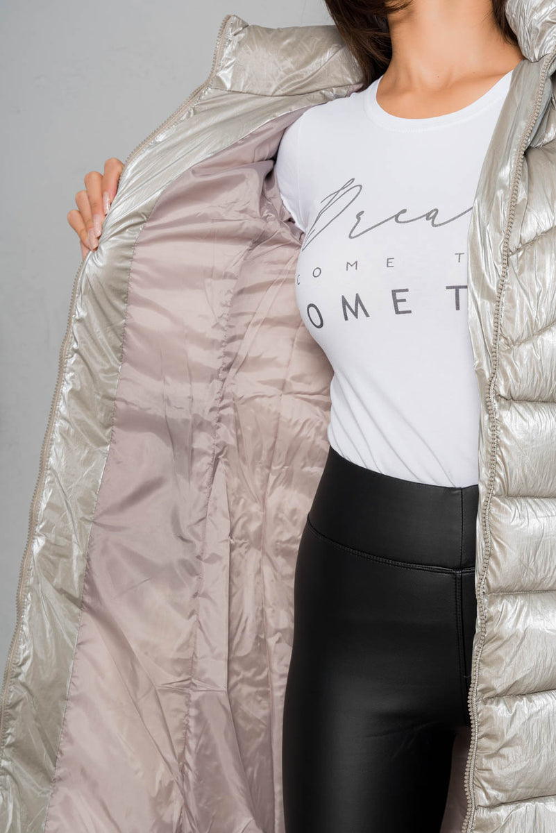 Geaca lunga lucioasa - AZIZA - Gri – BWEAR.RO