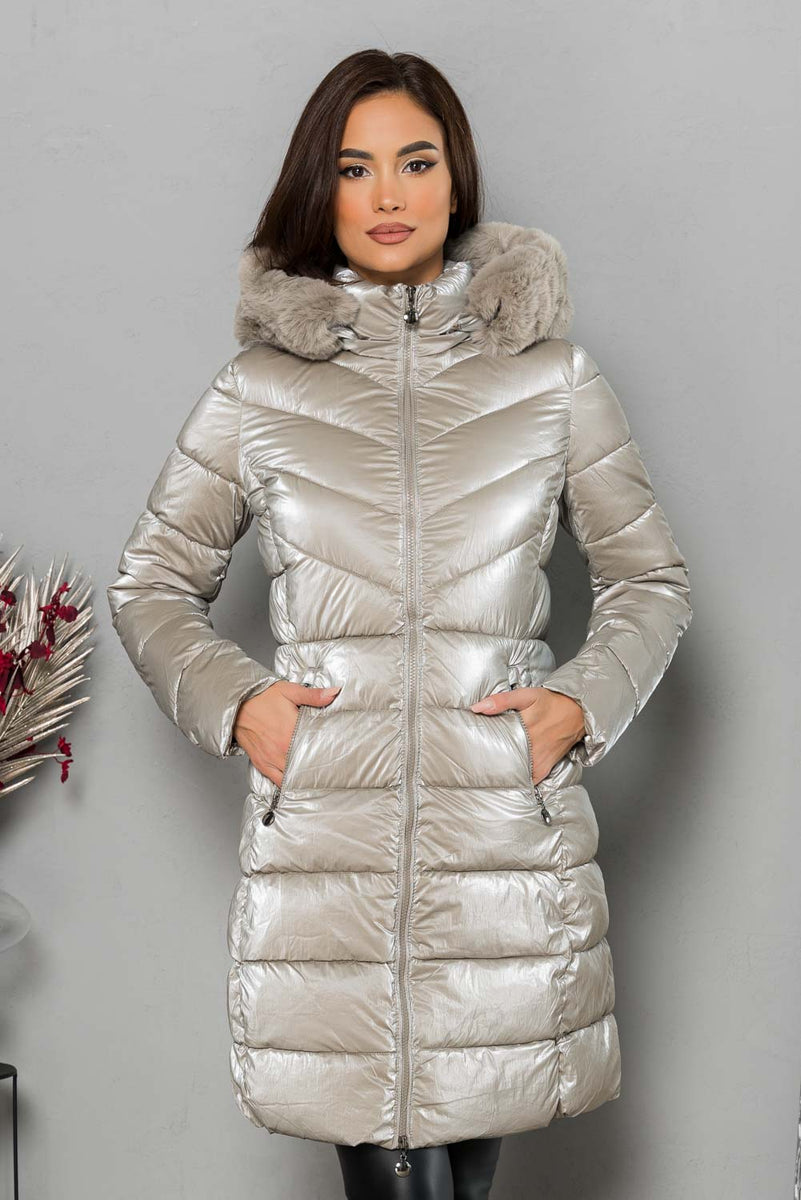 Geaca lunga lucioasa - AZIZA - Gri – BWEAR.RO