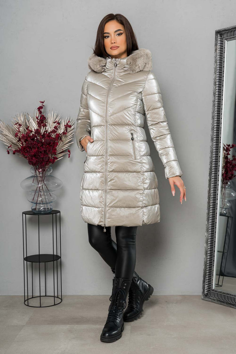 Geaca lunga lucioasa - AZIZA - Gri – BWEAR.RO