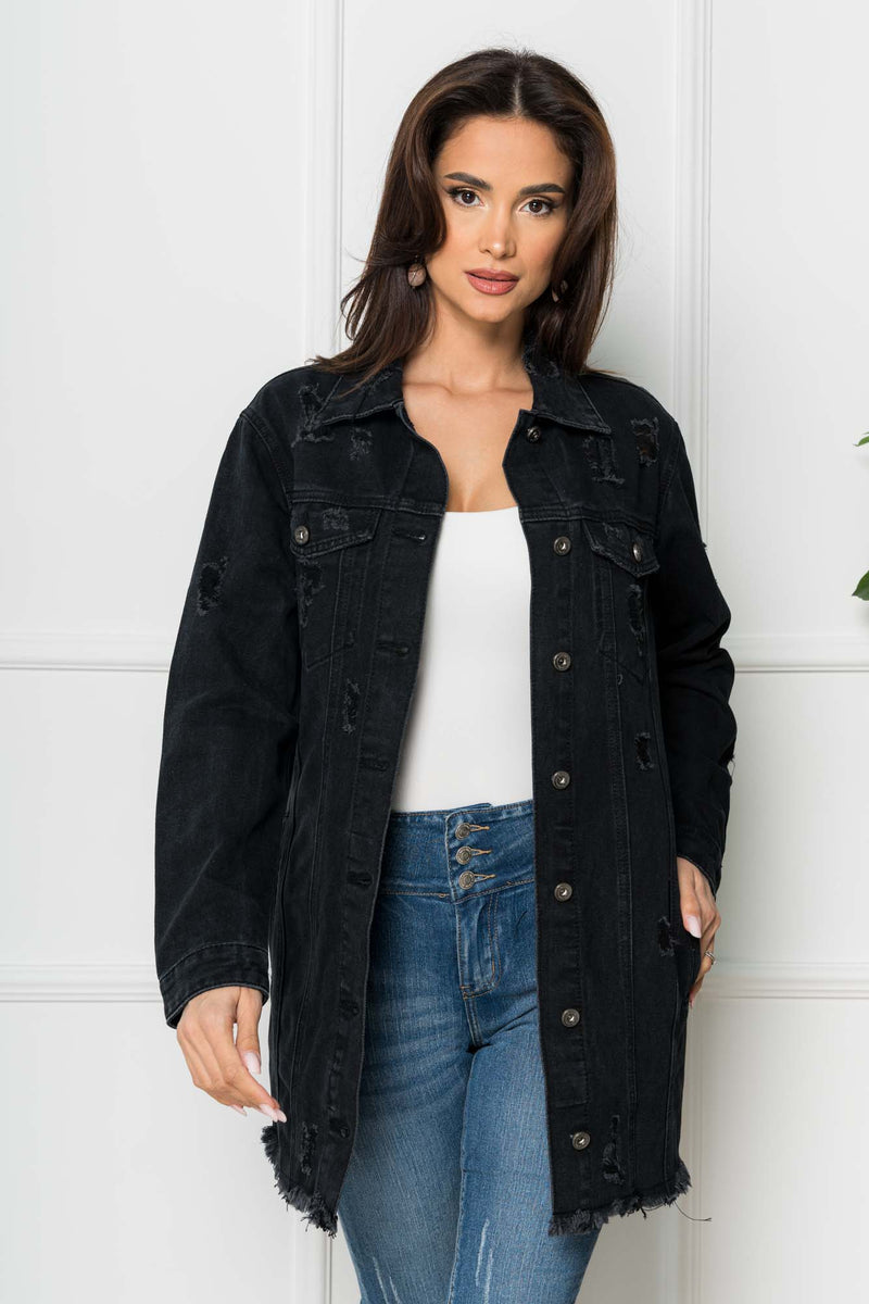 Geaca lunga de blugi - TALLY - Neagra – BWEAR.RO