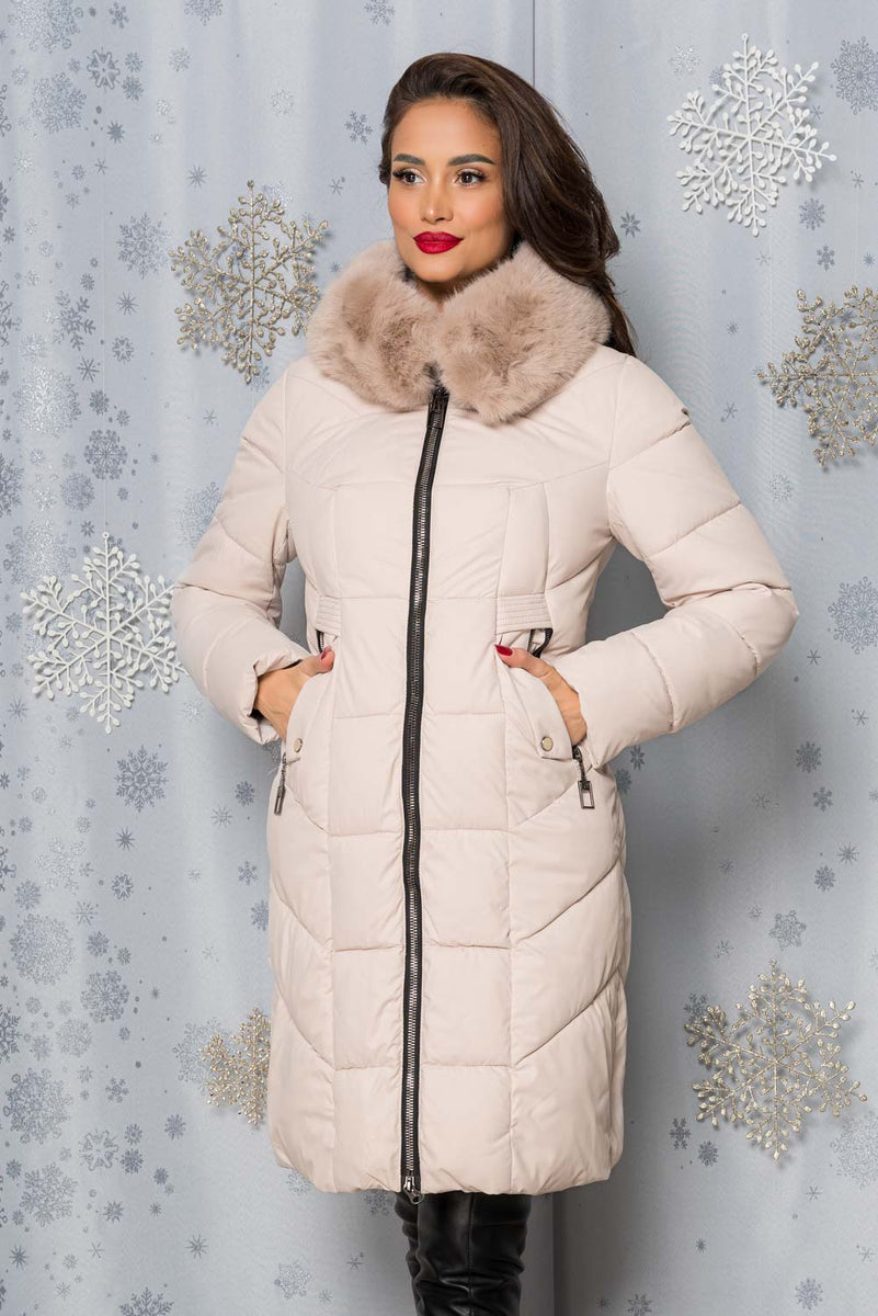 Geaca lunga de iarna - ILINCA - Crem – BWEAR.RO