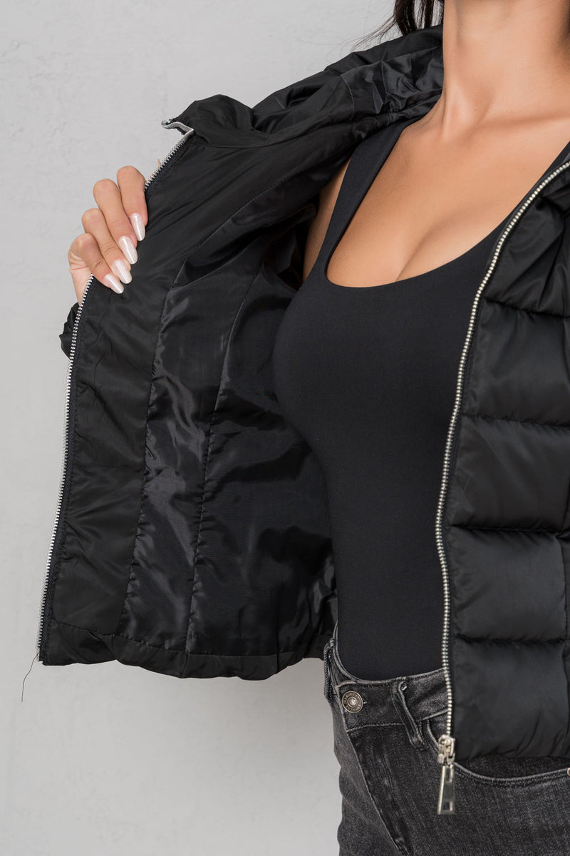 Geaca scurta cu gluga - HERMOSA - Neagra – BWEAR.RO