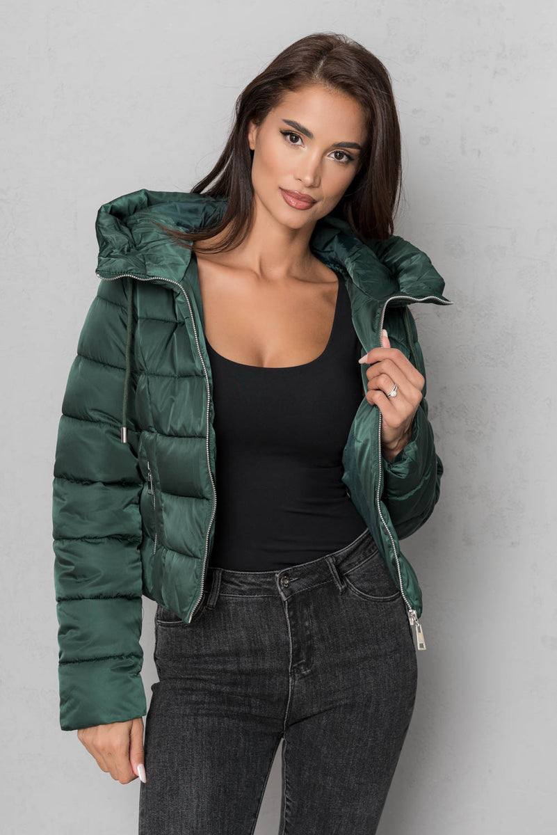 Geaca scurta cu gluga - HERMOSA - Verde Inchis – BWEAR.RO