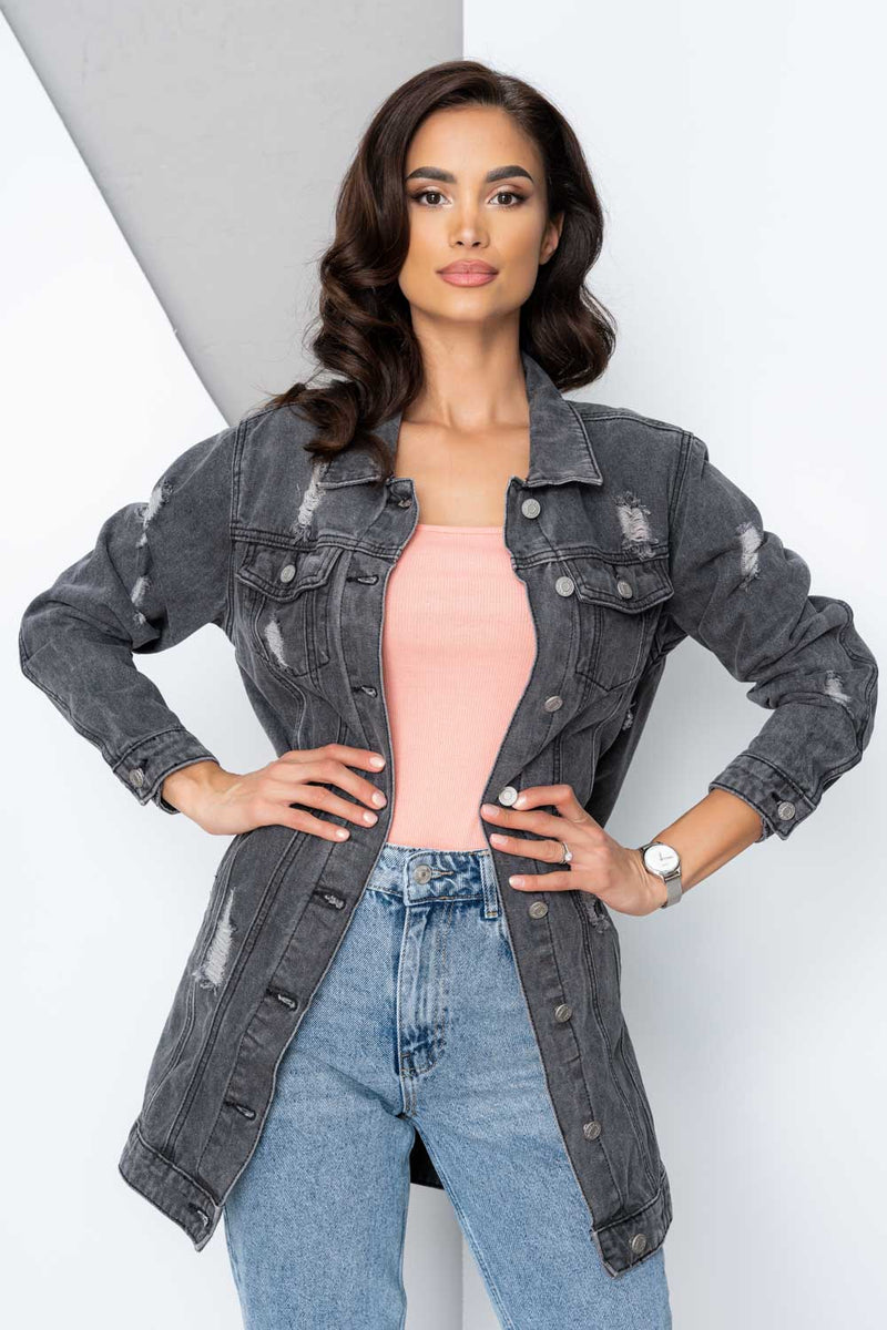 Geaca lunga de blugi - MIMI - Gri – BWEAR.RO