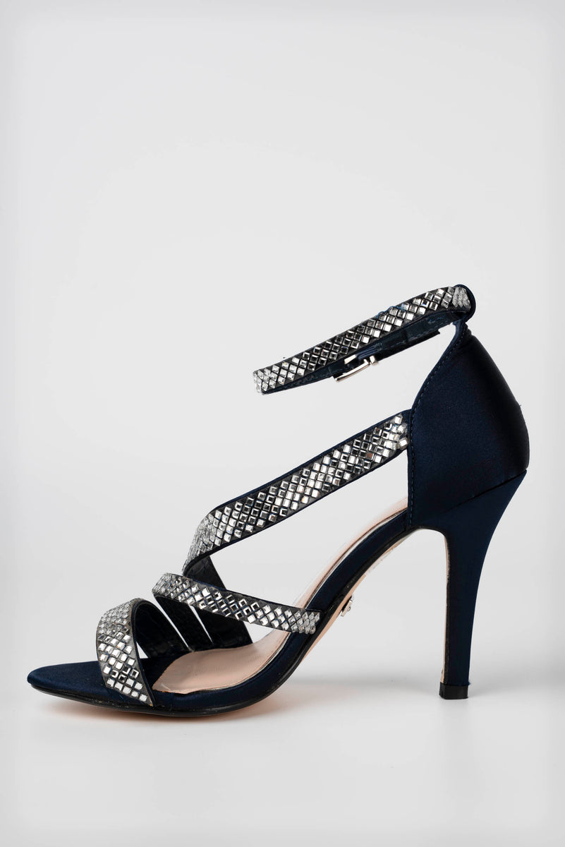 Sandale cu toc inalt si strasuri - PETRA - Bleumarin – BWEAR.RO