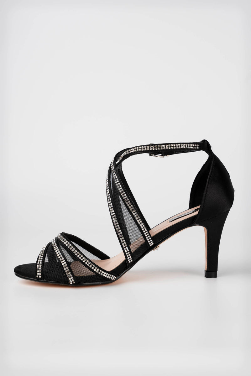 Sandale satinate cu strasuri - GINERRA - Negre – BWEAR.RO