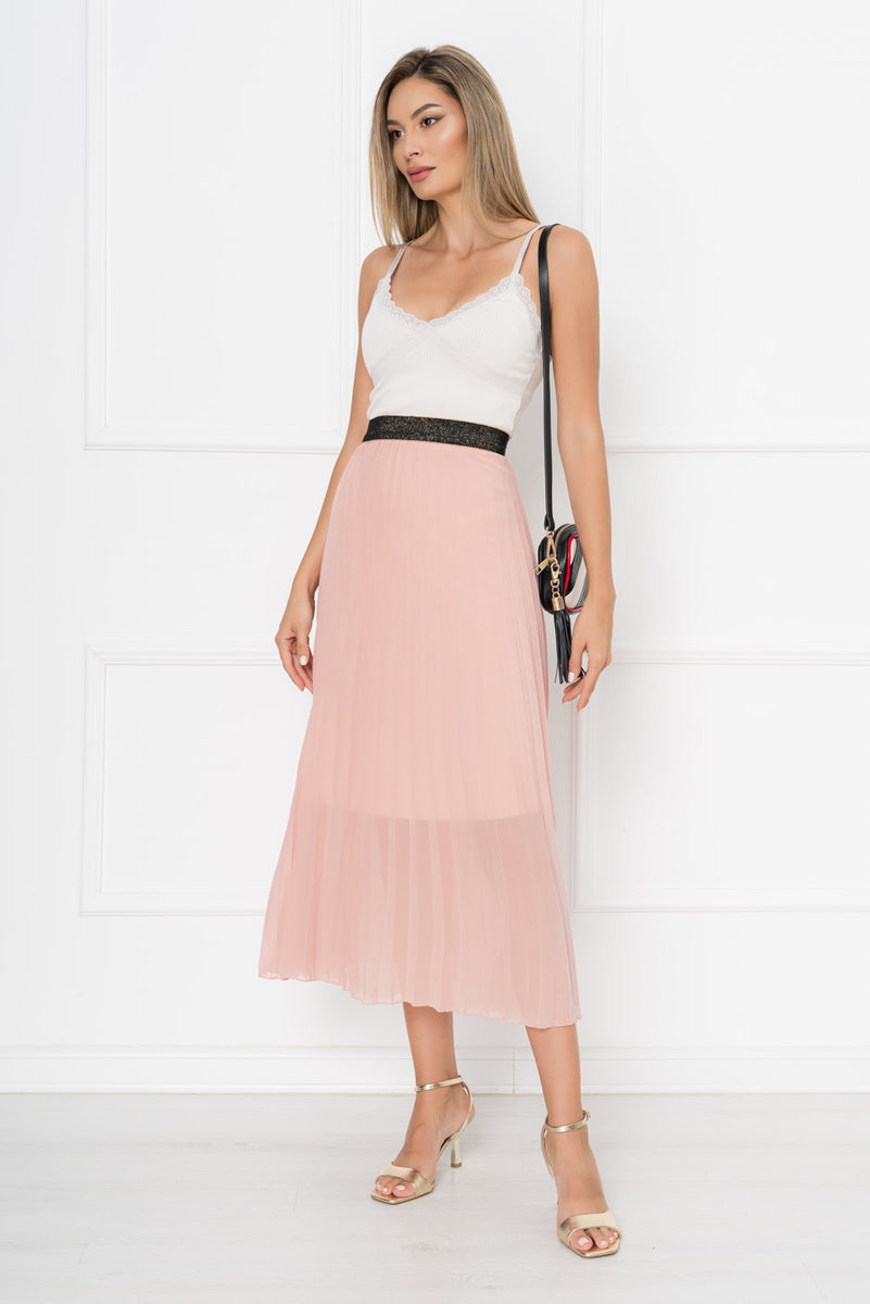 Fusta plisata din voal - DAIANA - Roz – BWEAR.RO