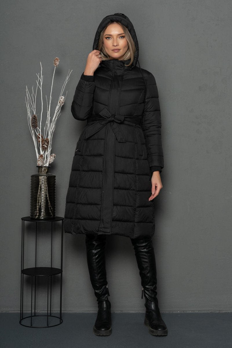 Geaca lunga cu cordon - ELAINE - Neagra – BWEAR.RO