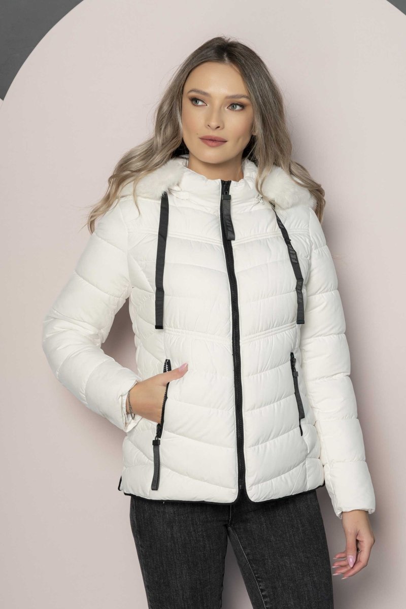 Geaca scurta cu blanita - STACY - Alba – BWEAR.RO