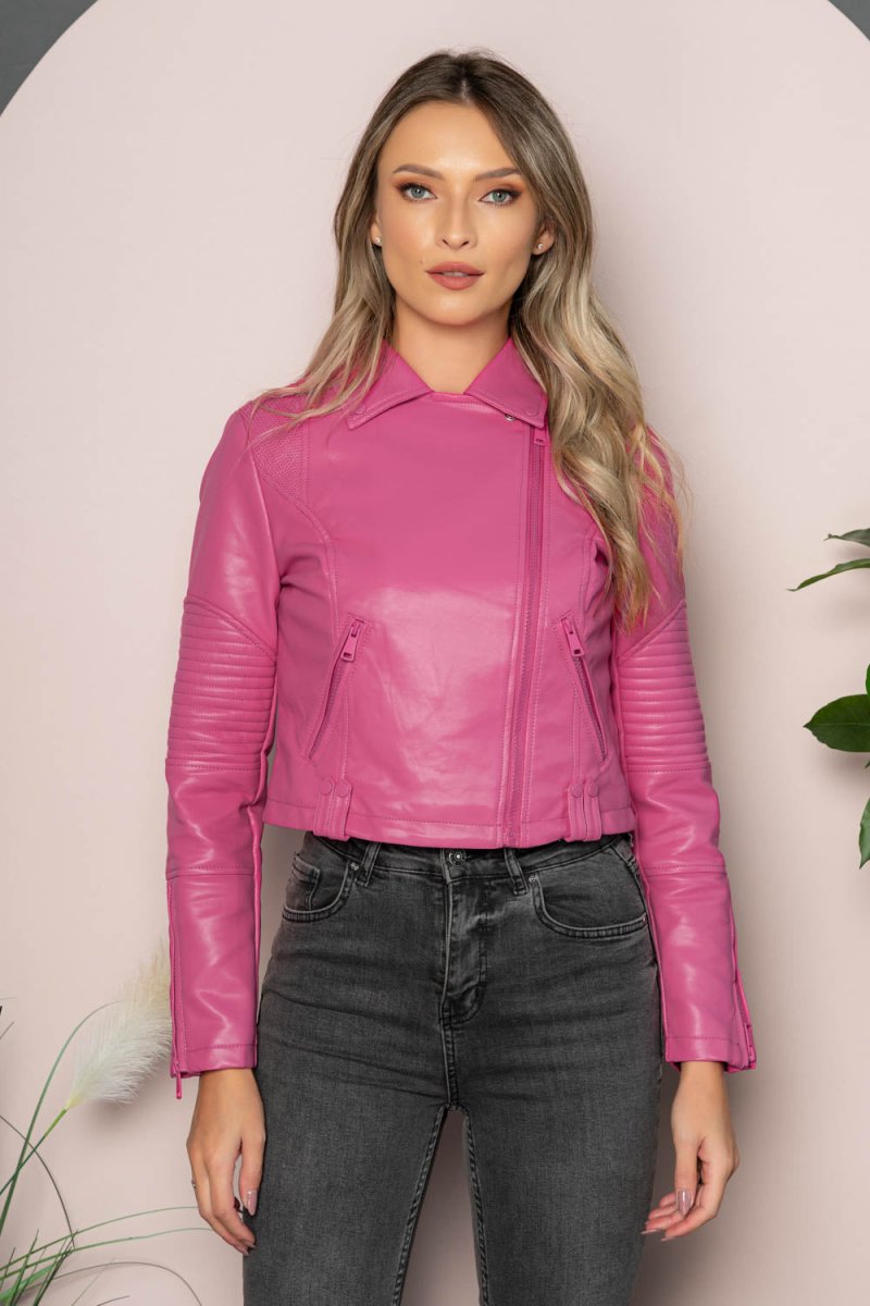 Geaca scurta Imitatie Piele - LIRIA - Fucsia – BWEAR.RO