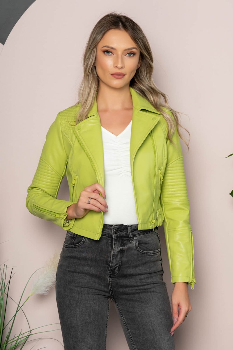Geaca scurta Imitatie Piele - LIRIA - Verde Crud – BWEAR.RO