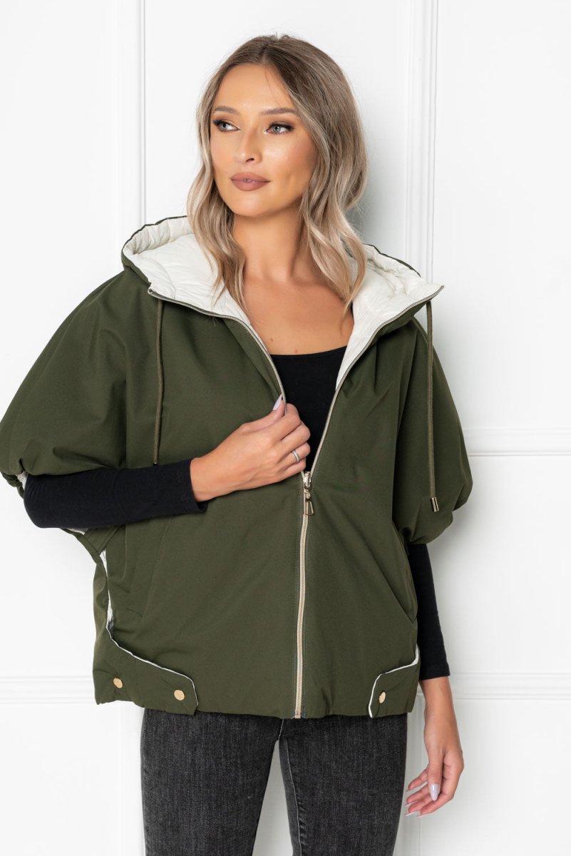 Geaca tip Poncho cu doua fete - HAVANA - Kaki – BWEAR.RO