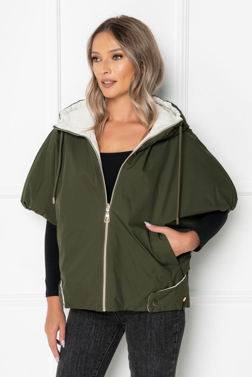 Geaca tip Poncho cu doua fete - HAVANA - Kaki – BWEAR.RO