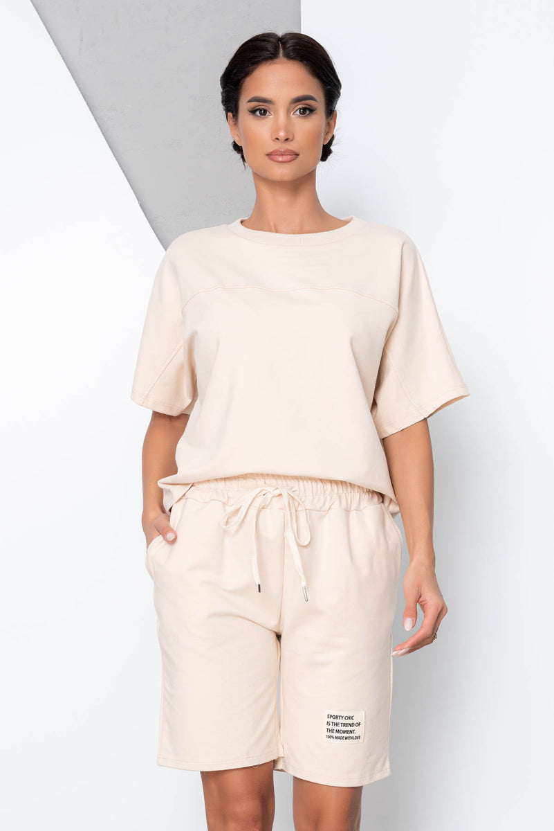 Trening cu maneca scurta - SPORTY - Crem – BWEAR.RO