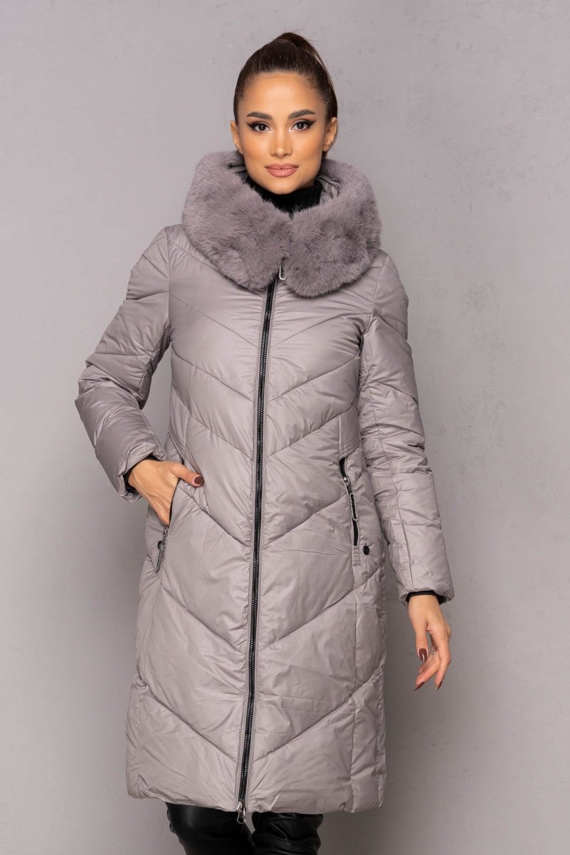 Geaca lunga de iarna - CATINCA - Gri Deschis – BWEAR.RO