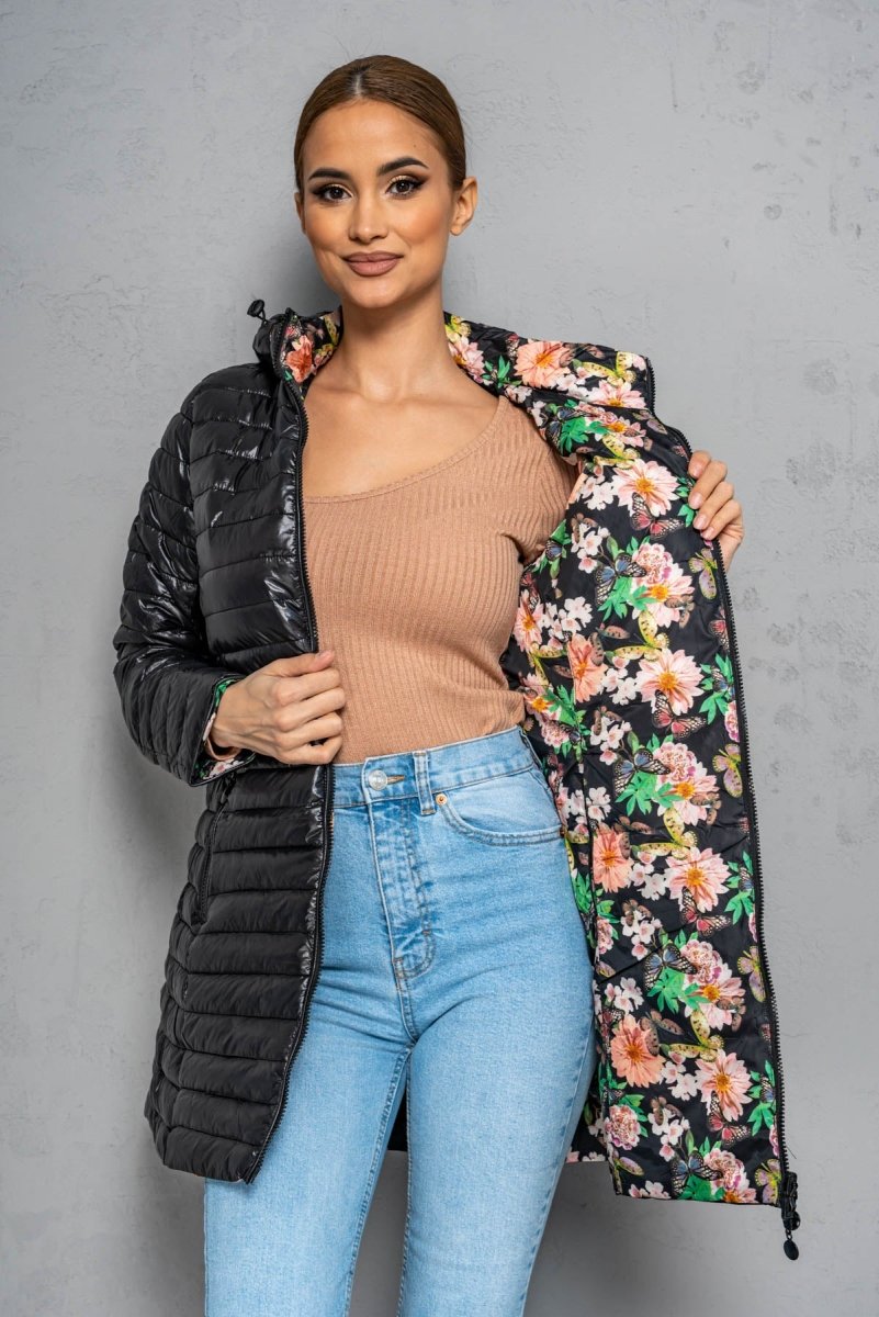 Geaca lunga FLOWER cu doua fete - Neagra – BWEAR.RO